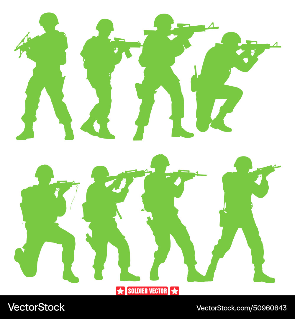 Determined defenders dynamic soldier silhouettes Vector Image