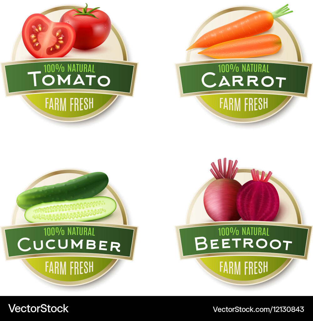 Farm fresh vegetables round labels collection Vector Image