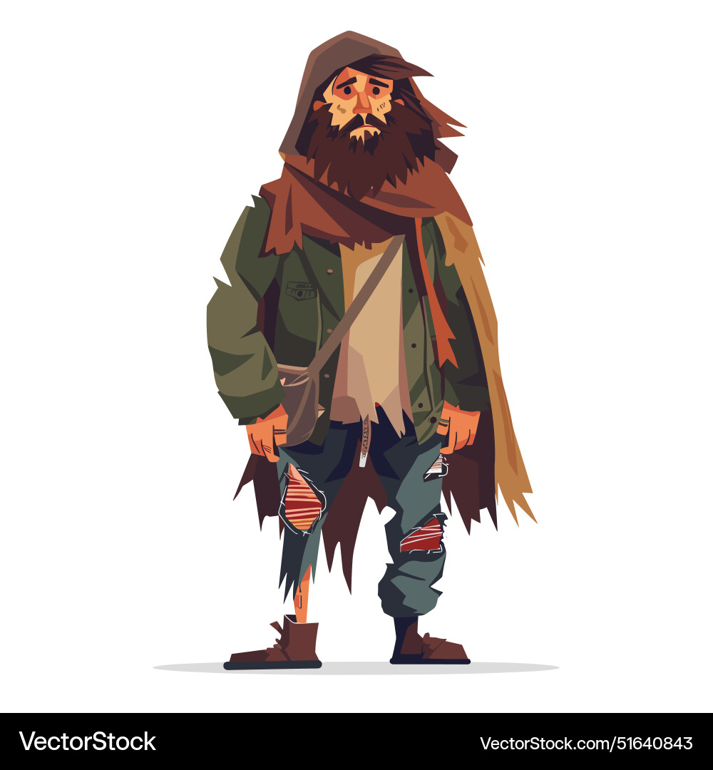 Homeless man standing ragged Royalty Free Vector Image