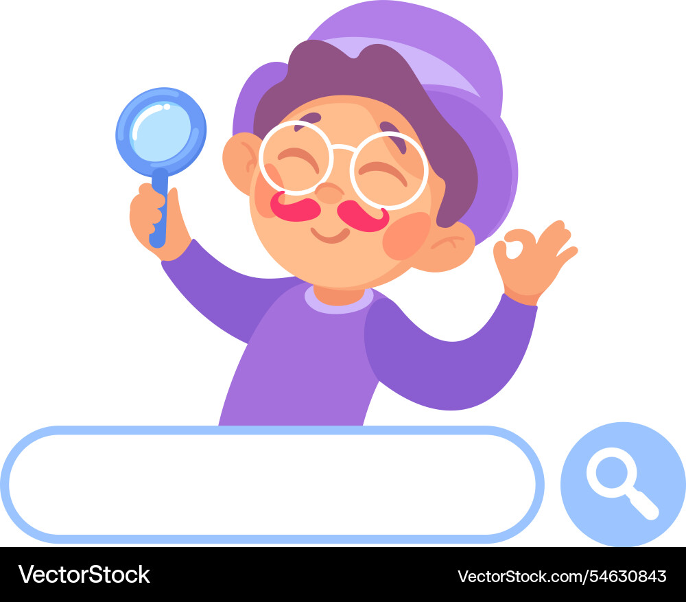Search with boy detective browser field Royalty Free Vector