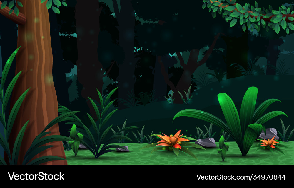 A magical forest with beautiful flowers dense Vector Image