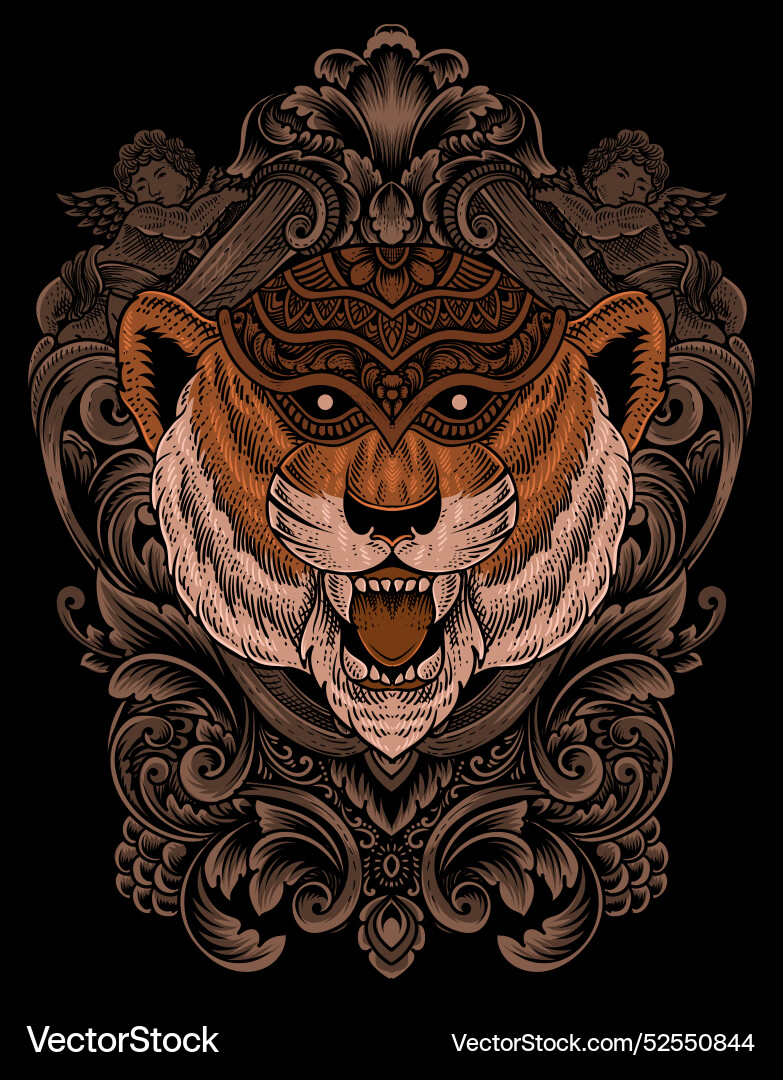 Tiger head engraving style with mask Royalty Free Vector
