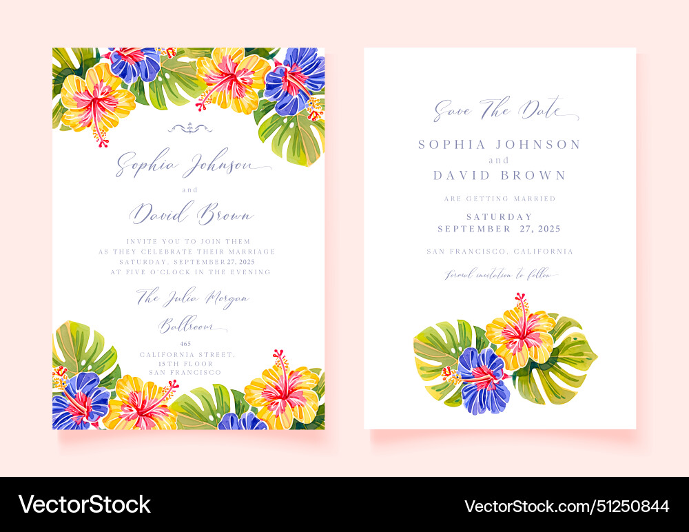 Watercolor tropical wedding invite Royalty Free Vector Image
