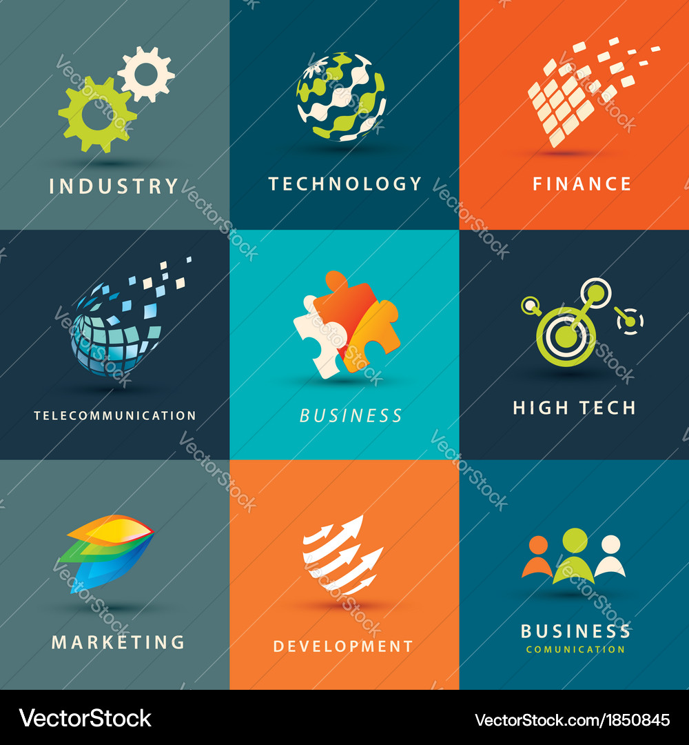Abstract business and technology icons set Vector Image