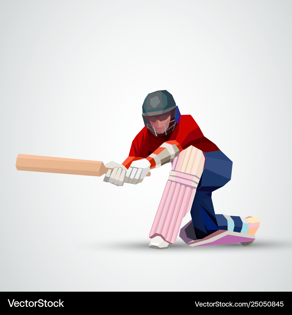 Abstract cricket player polygonal low poly Vector Image