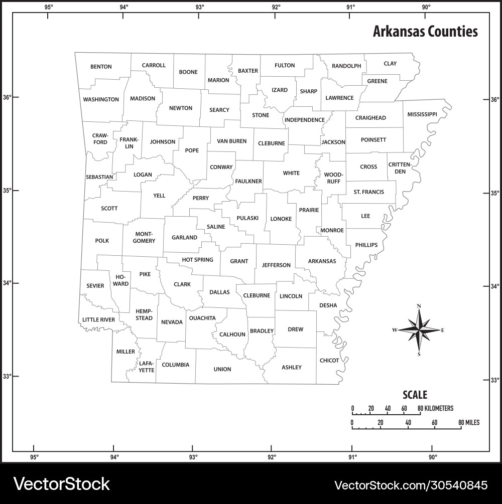 Arkansas state outline administrative map Vector Image