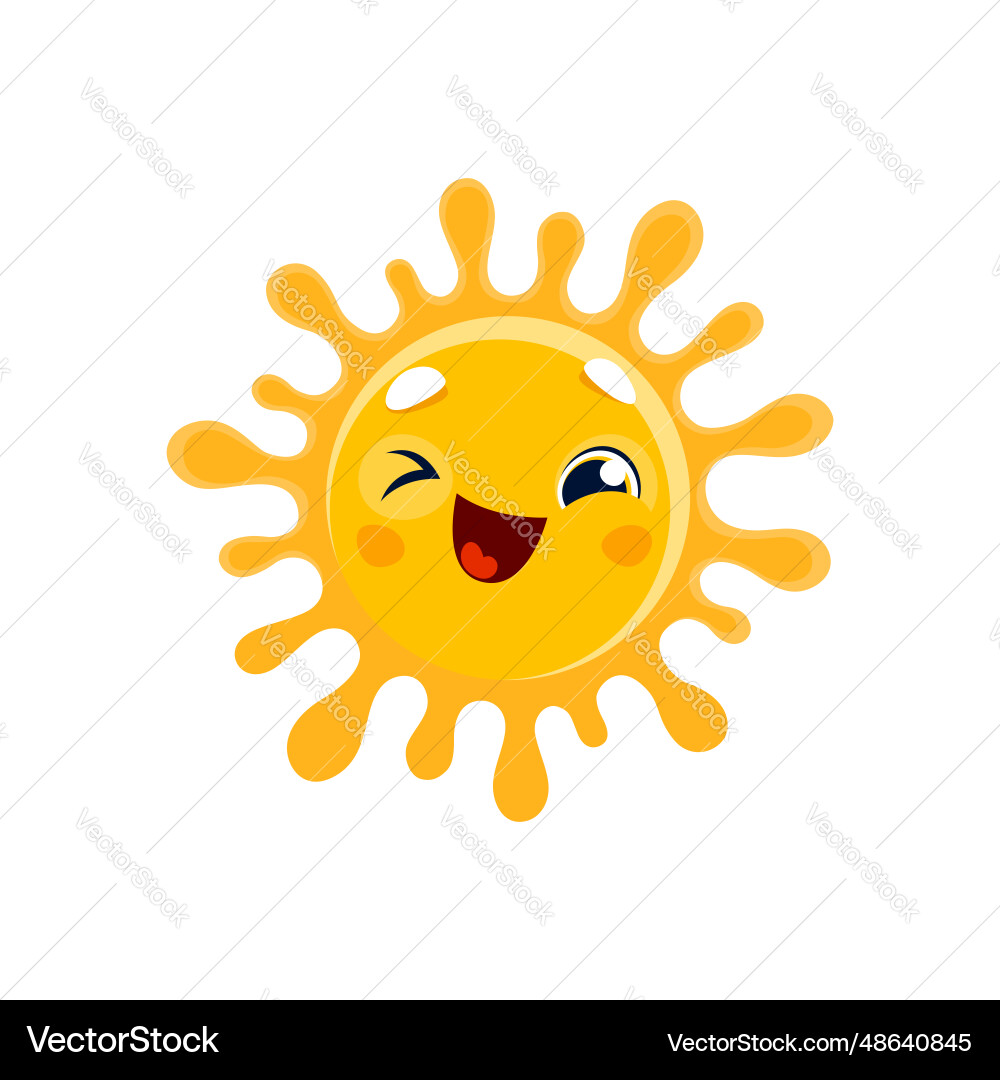 Cartoon funny sun character emoji face winking Vector Image