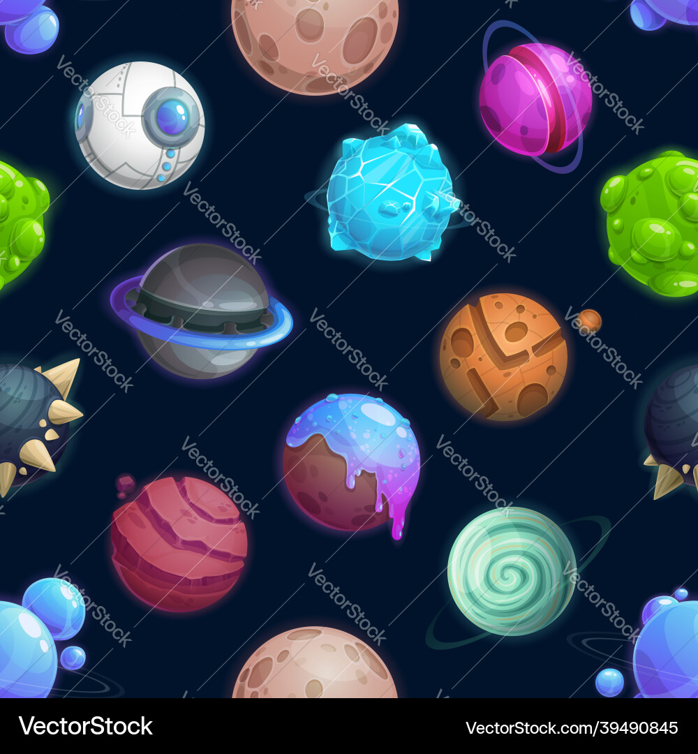 Cartoon space planets and stars seamless pattern Vector Image