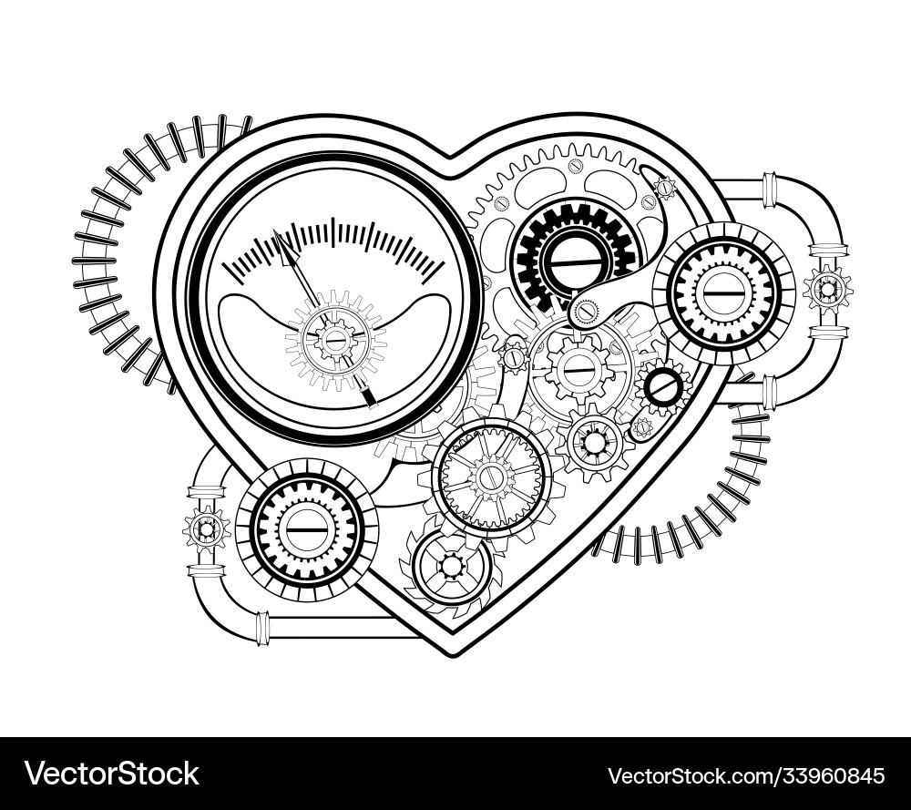 Contour mechanical heart Royalty Free Vector Image