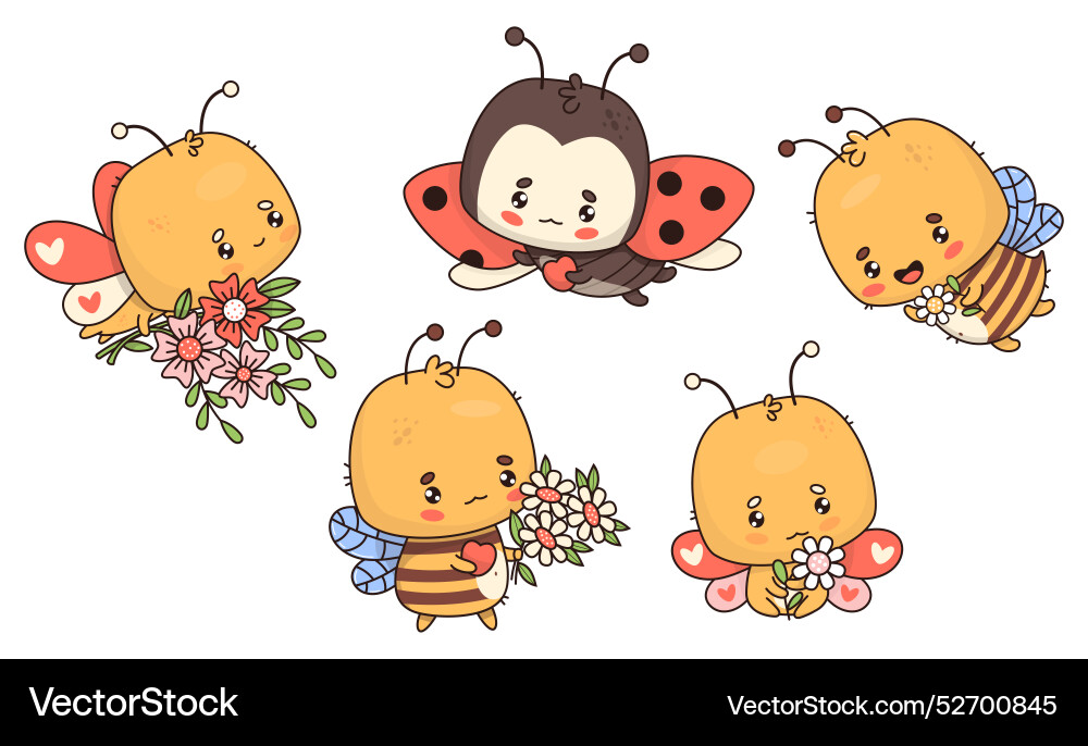 Cute holiday insects cartoon butterfly bee ladybug