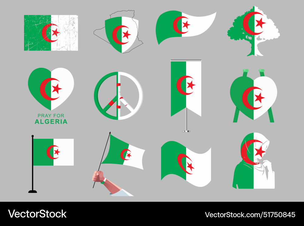 Flag of algeria set Royalty Free Vector Image - VectorStock