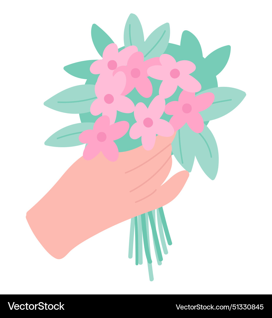 Flower bouquet in hand flat design blooming Vector Image