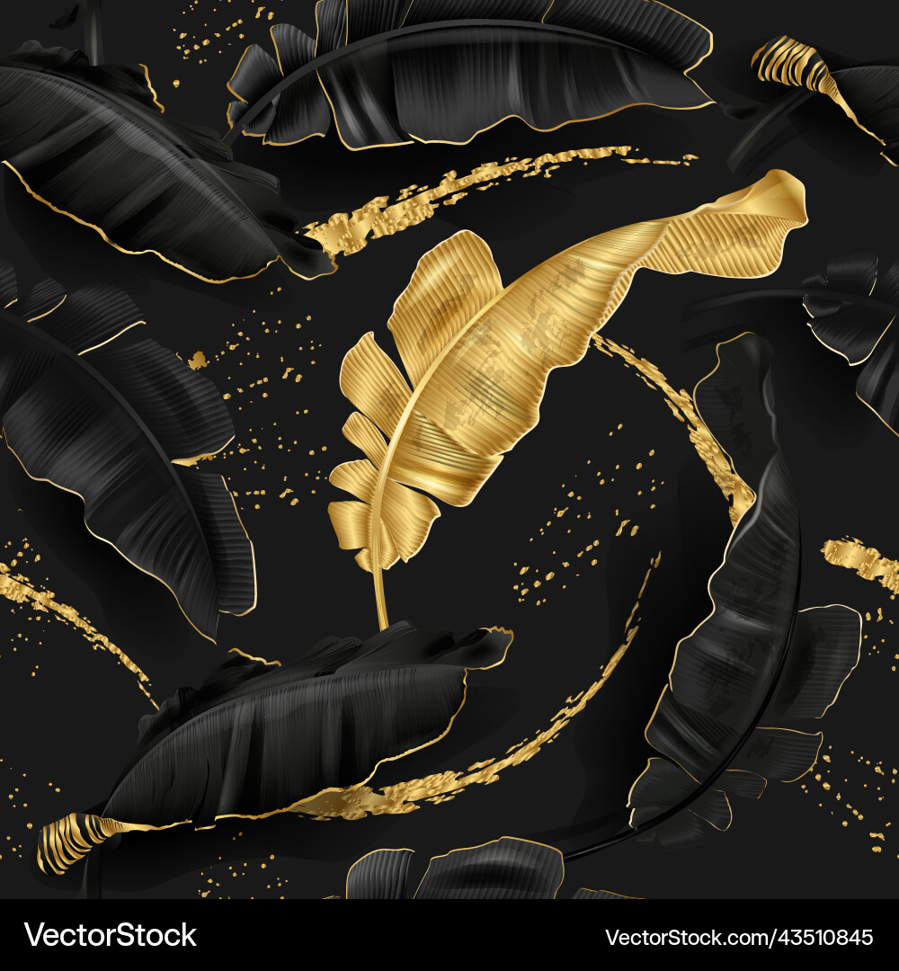 Gold Black Tropical Leaf Pattern Royalty Free Vector Image