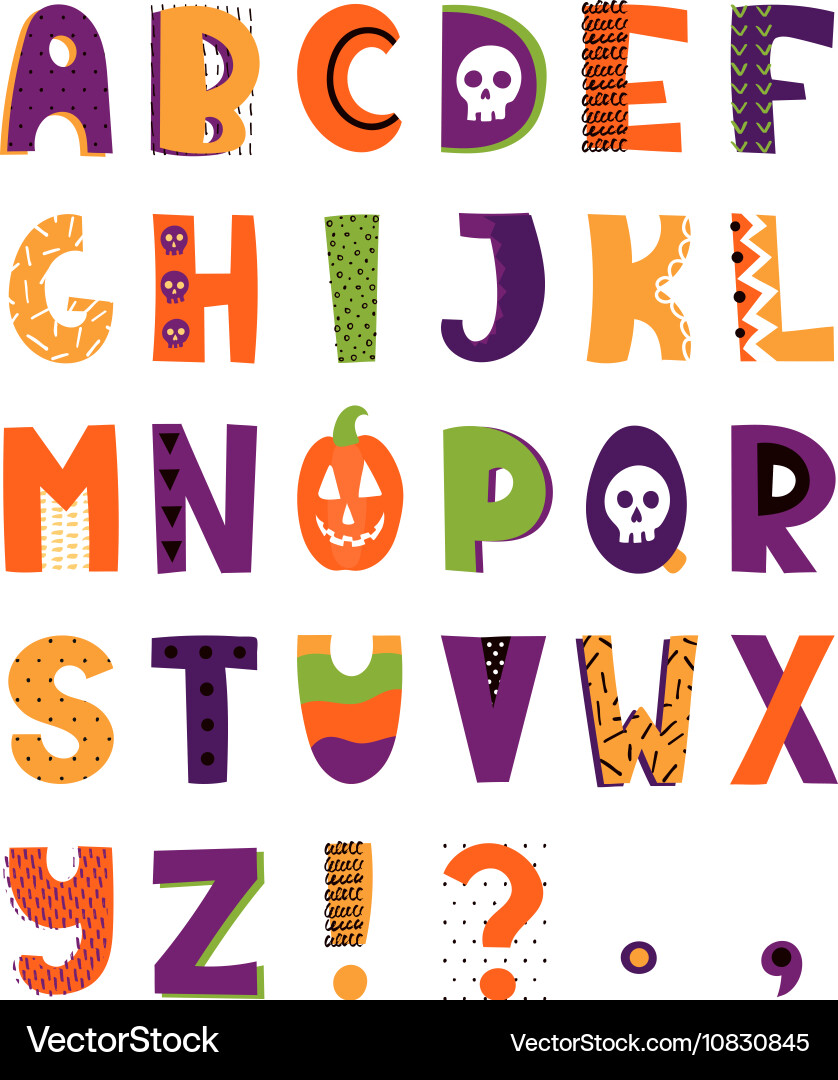 Halloween Alphabet Letter Set Royalty Free Vector Image