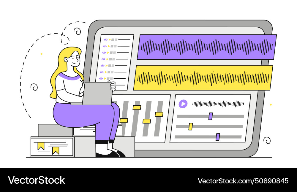 Music production woman linear Royalty Free Vector Image