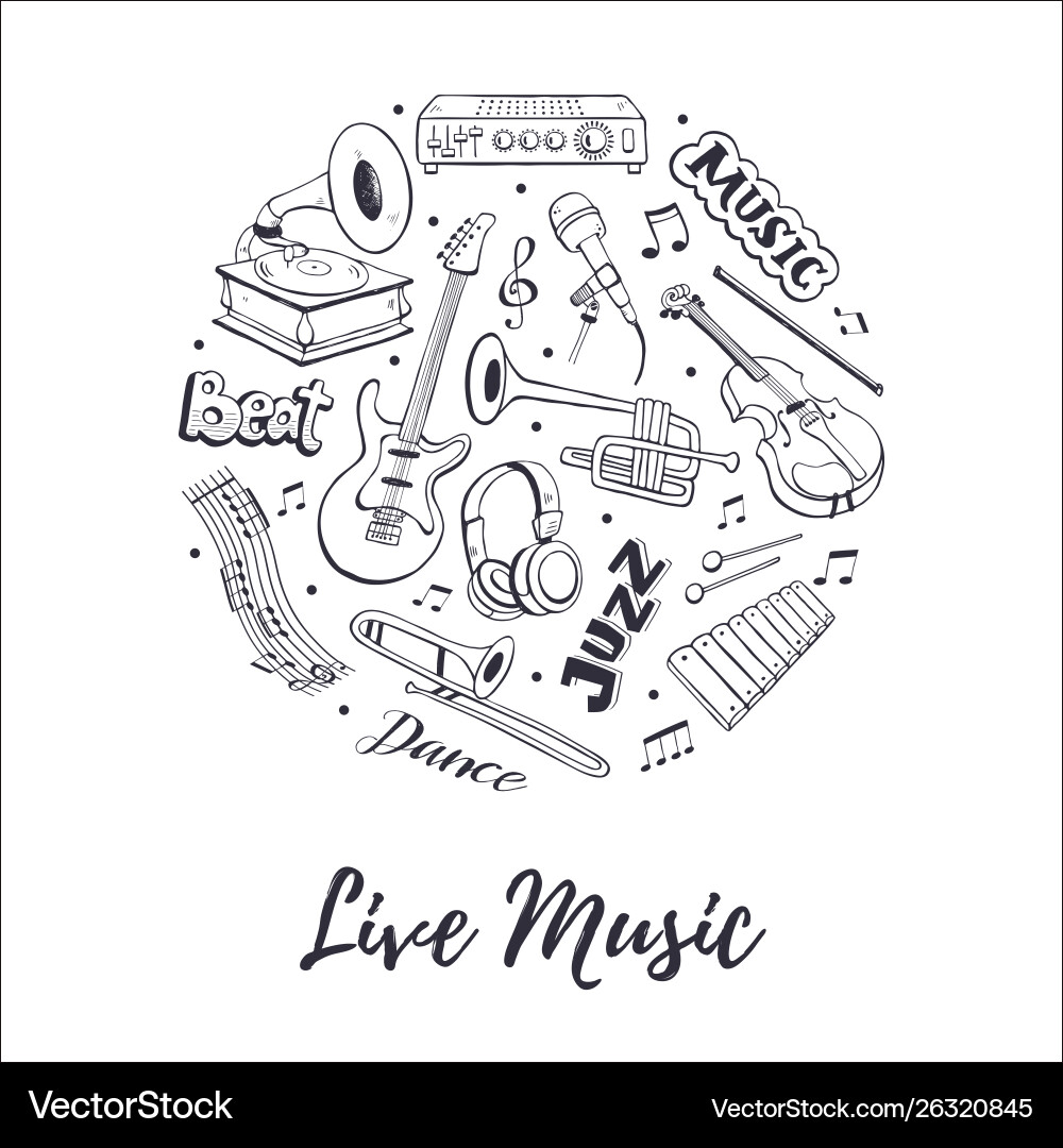 Musical Instrument Doodle Poster Royalty Free Vector Image