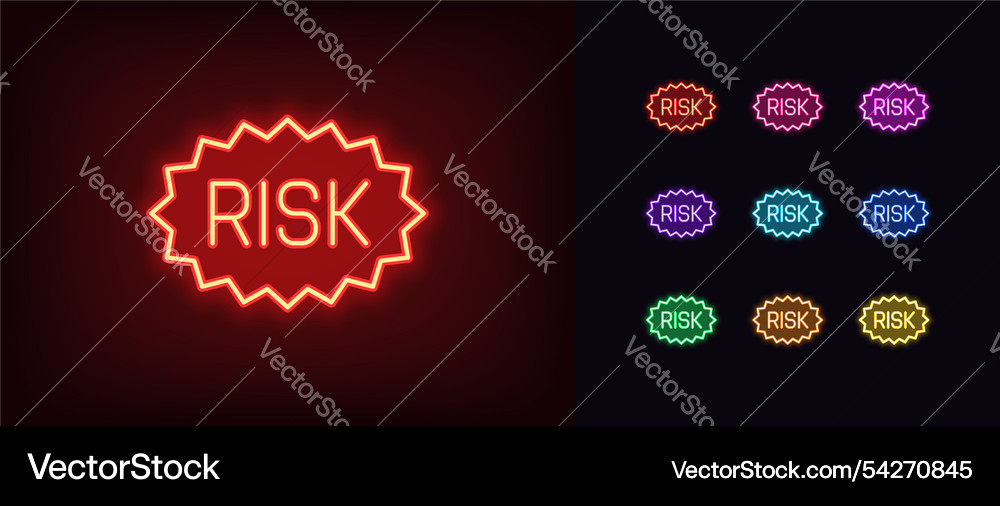 Outline neon high risk icon set glowing Royalty Free Vector