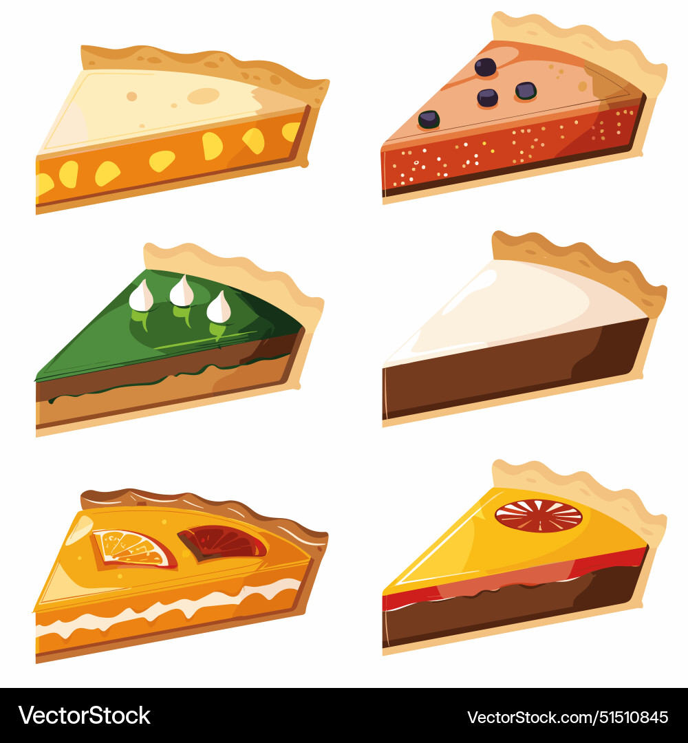 Six diverse pie slices different toppings Vector Image
