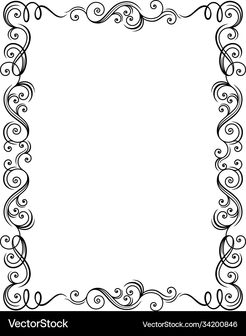 Black Filigree Frame – Ornate Swirls Vector Image