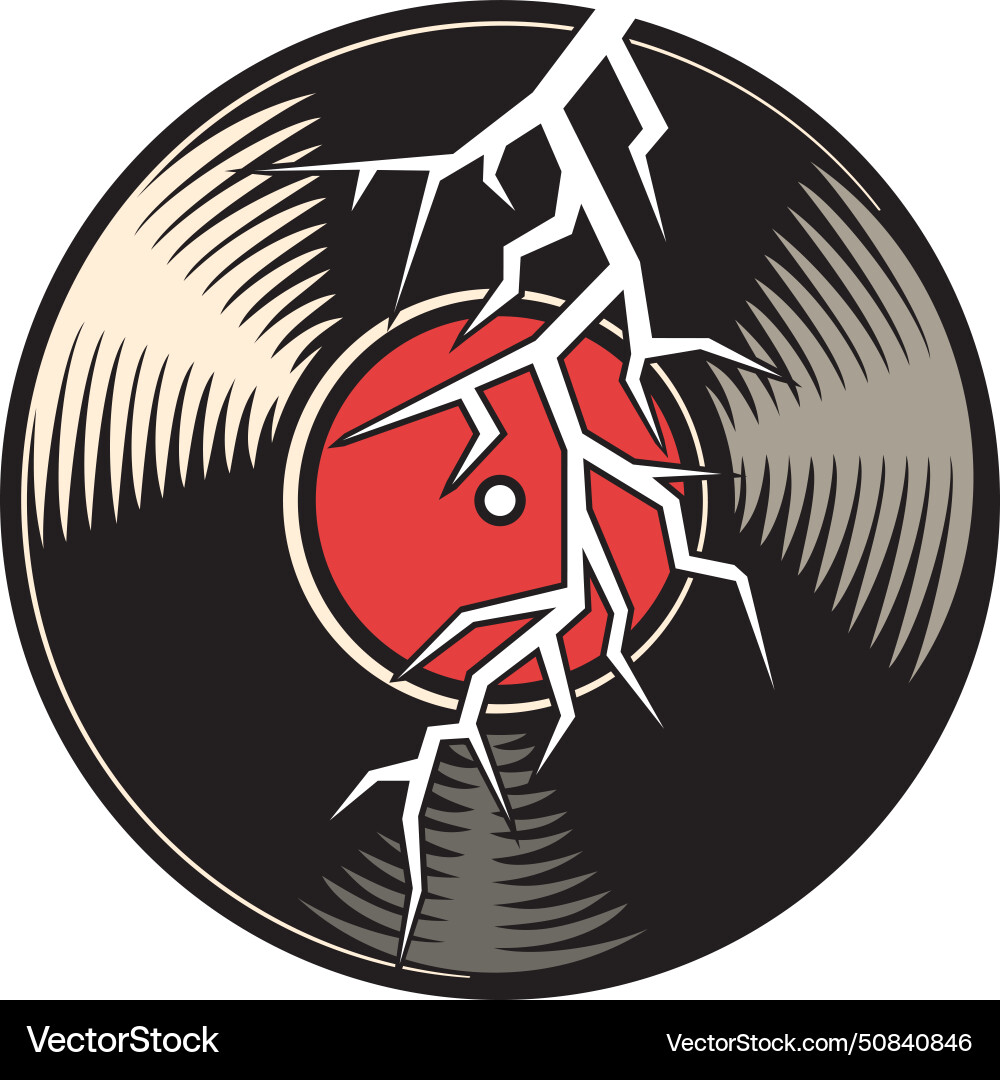 Broken or cracked vinyl record Royalty Free Vector Image