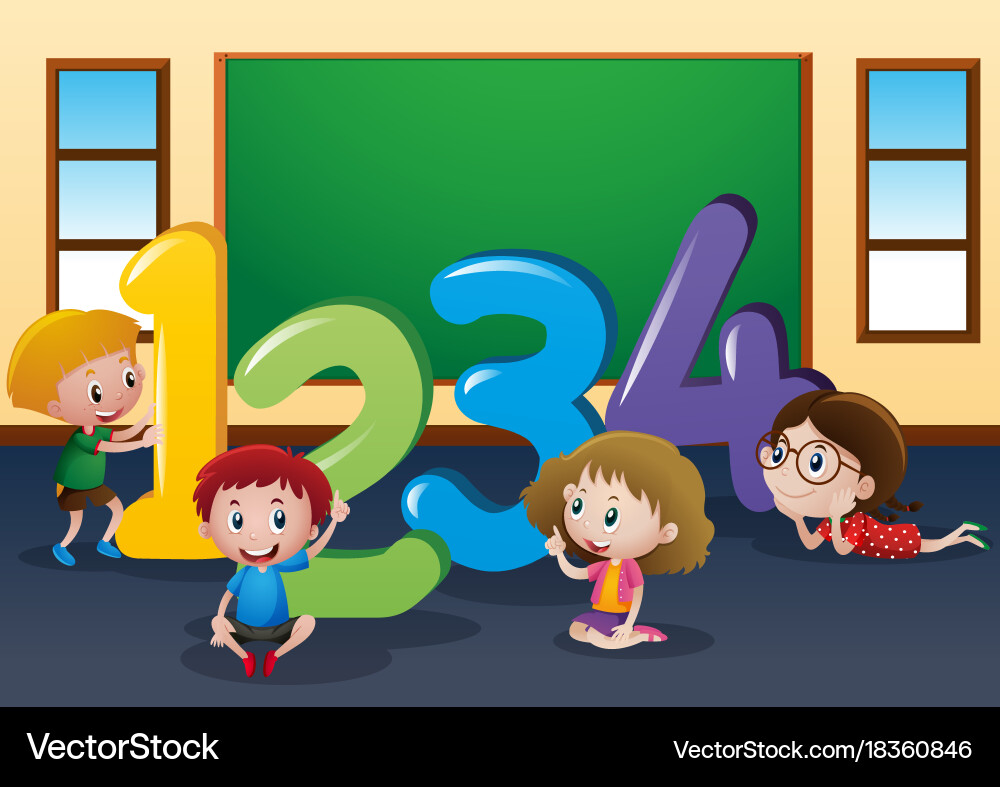 Counting numbers with kids in classroom Royalty Free Vector
