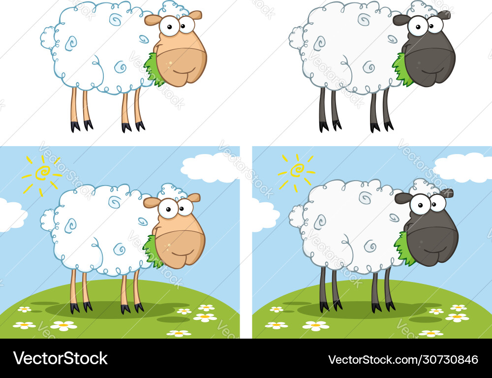 Sheep cartoon character set 1 collection Vector Image