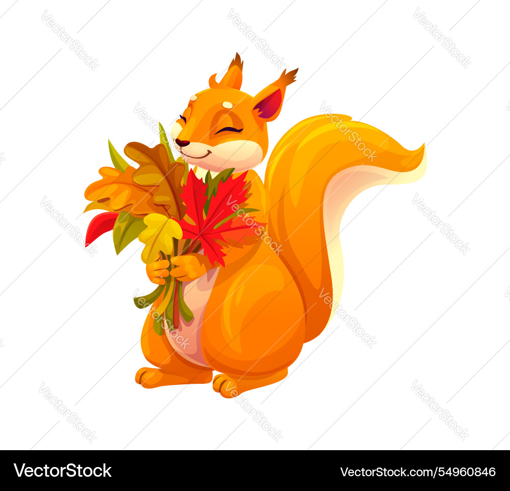 Squirrel cartoon character with autumn leaves Vector Image