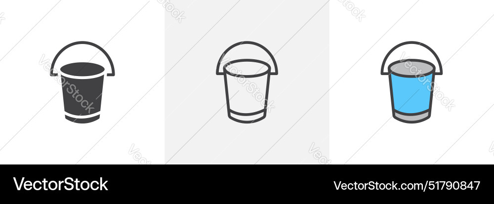 Bucket icon set black filled and outlined style Vector Image