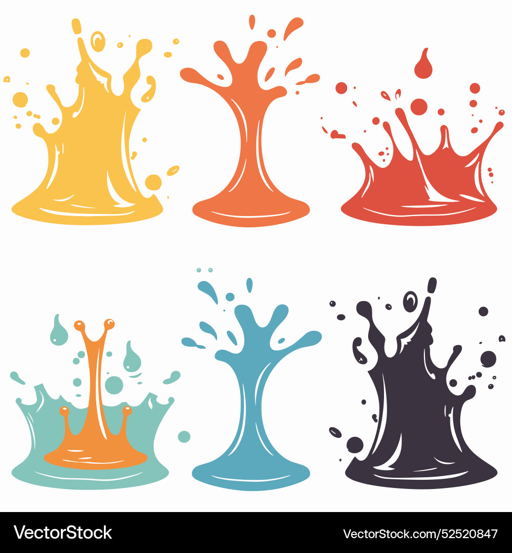 Six colorful splash designs unique shape Vector Image