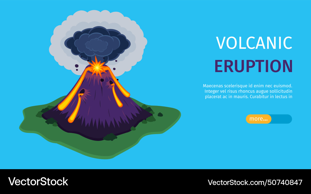 Volcano eruption blue horizontal banner Royalty Free Vector