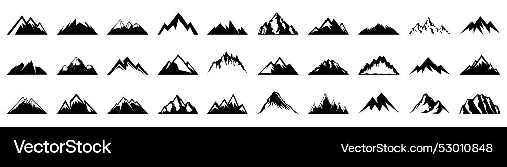 Black mountain icon collection set Royalty Free Vector Image