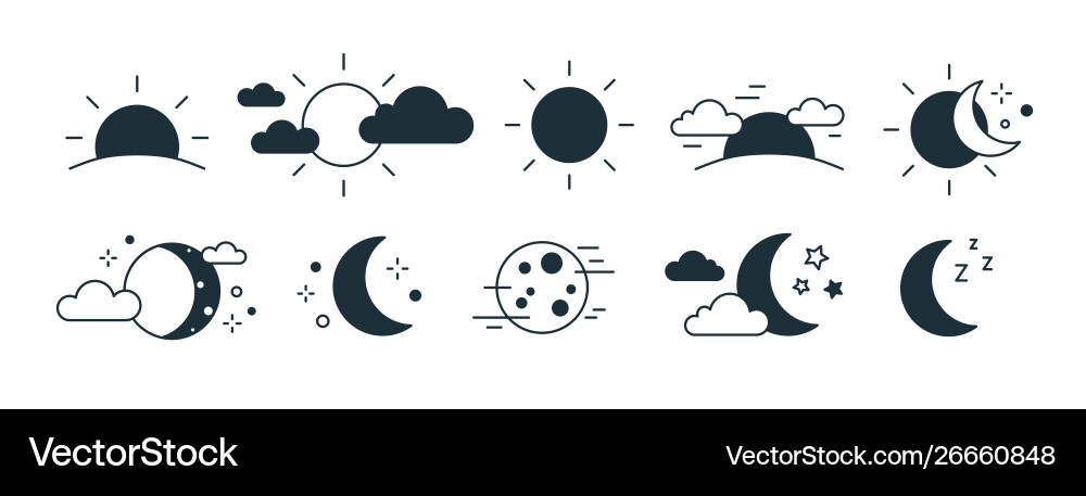 Bundle rising or setting sun crescent moon Vector Image