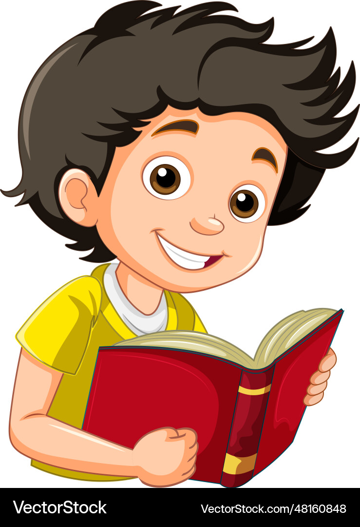 Cheerful boy holding book Royalty Free Vector Image