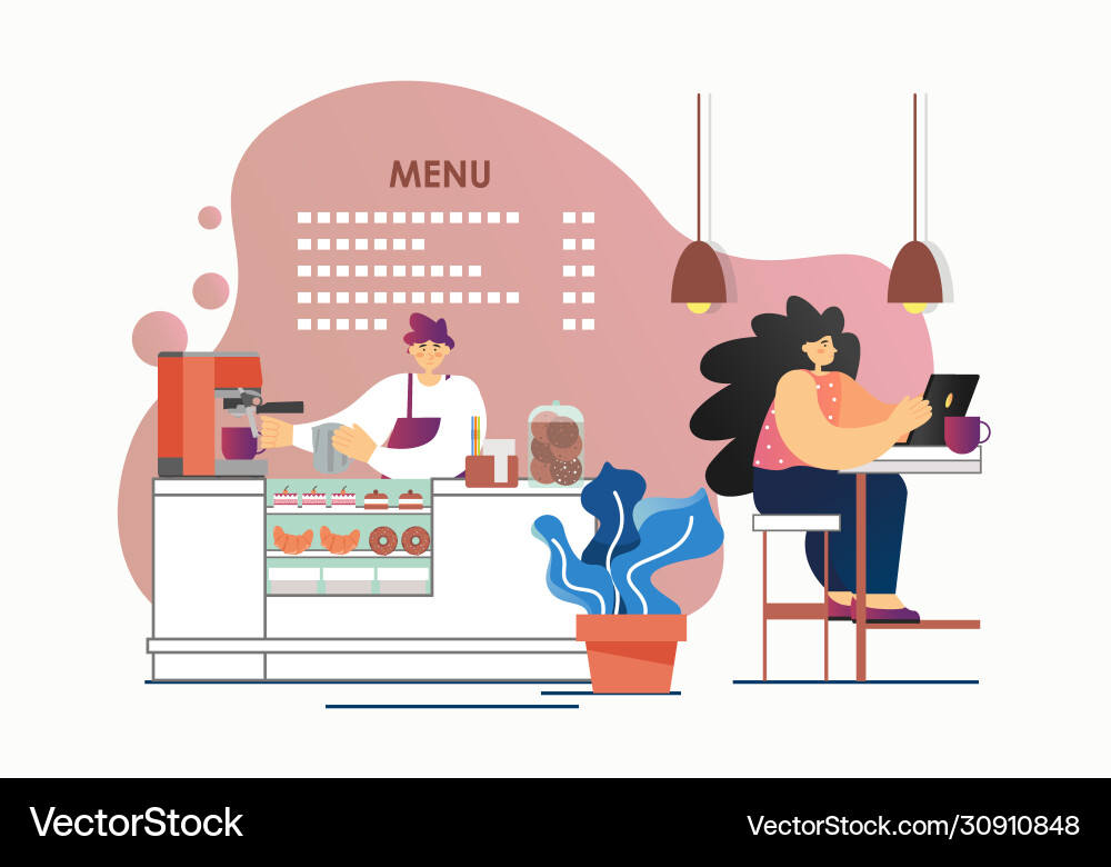 Coffee shop flat style design Royalty Free Vector Image