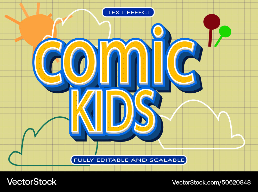 Comic kids editable text effect 3 dimension Vector Image