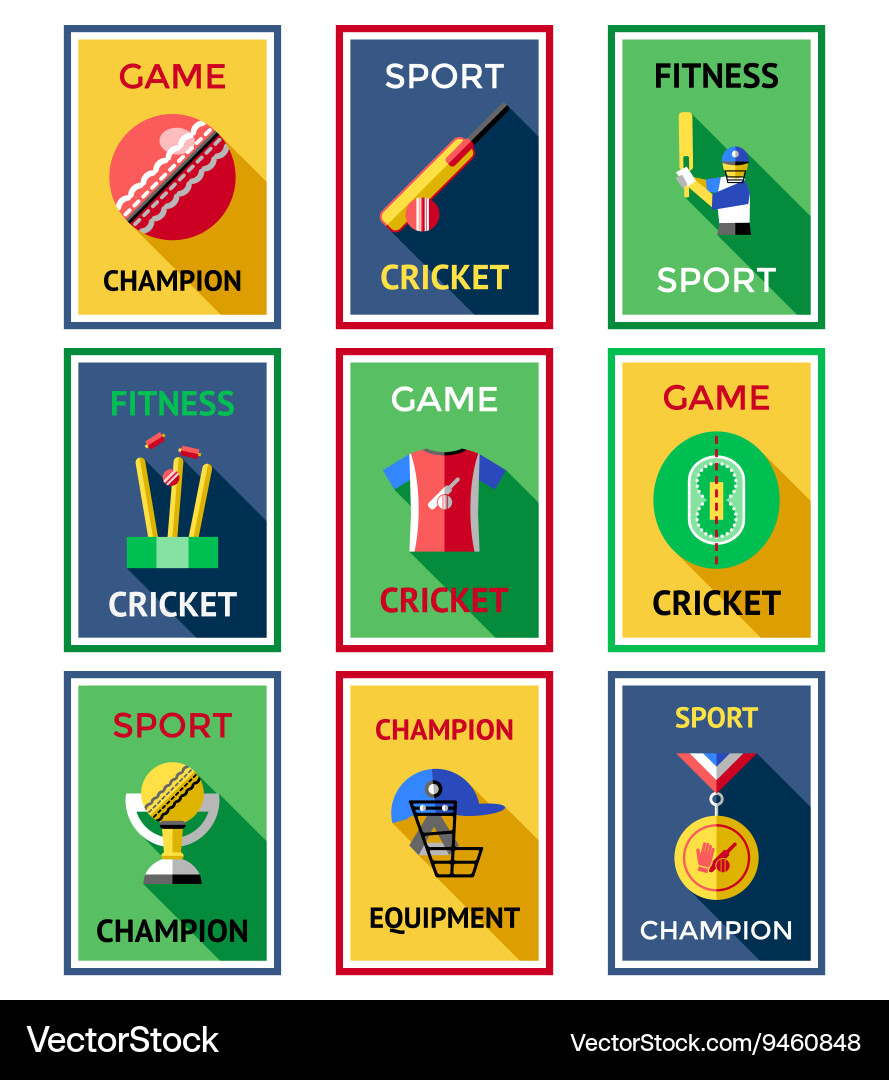 Cricket Farbetiketten Poster Set Lizenzfreies Vektorbild Cricket Farbetiketten Poster Set Lizenzfreies Vektorbild