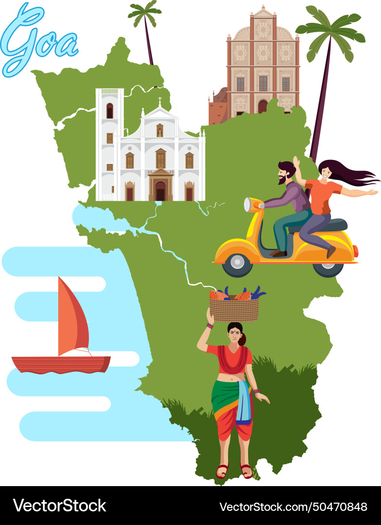 Goa tourism collage design with map Royalty Free Vector