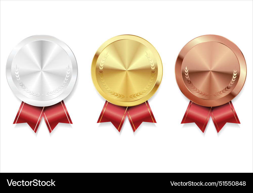 Gold silver and bronze medal set 031 Royalty Free Vector