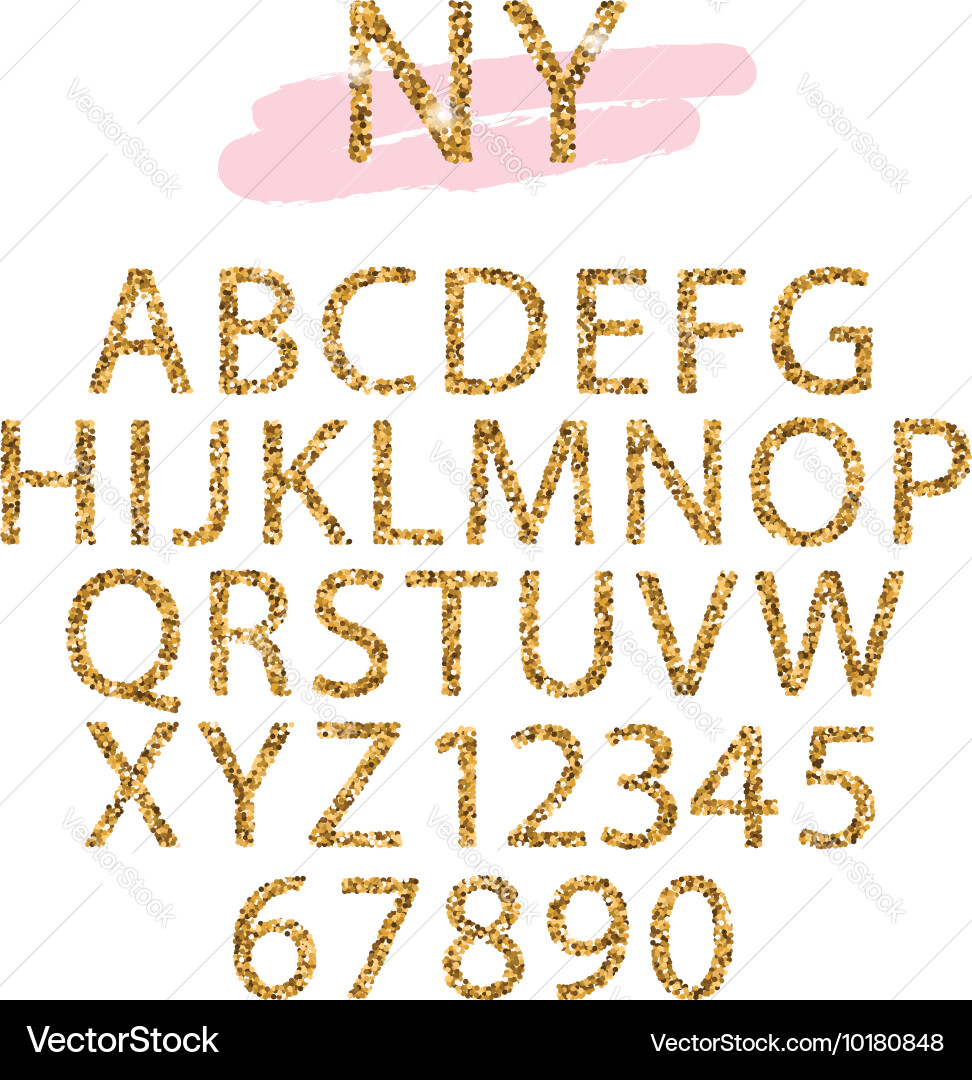 Golden confetti glittering alphabet Royalty Free Vector