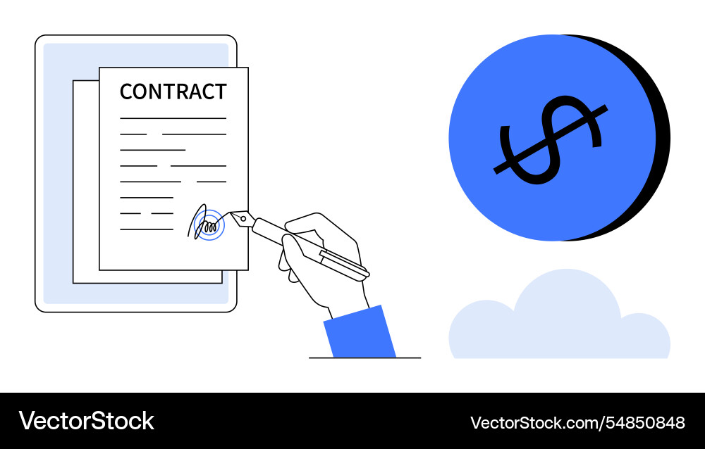 Hand signing contract with pen dollar symbol Vector Image