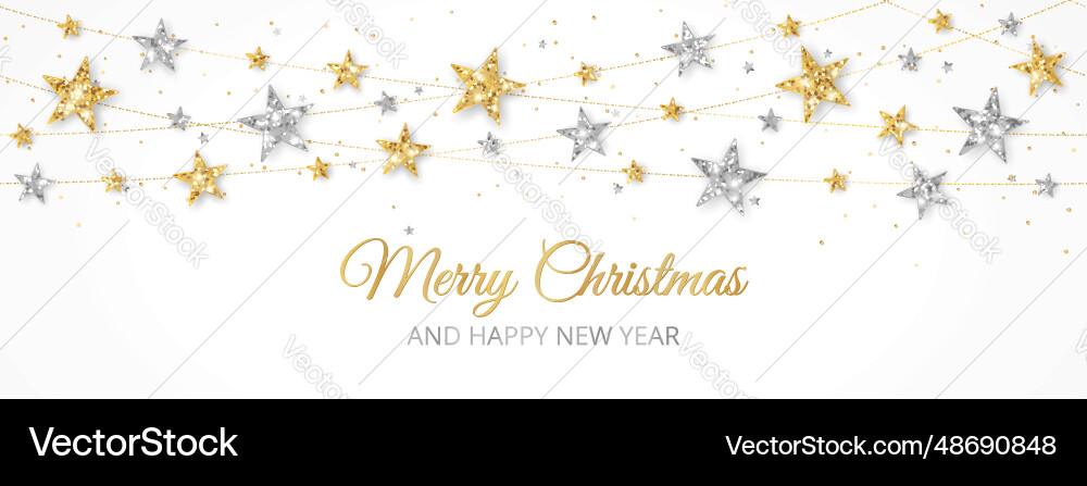 Holiday banner with gold and silver stars Vector Image