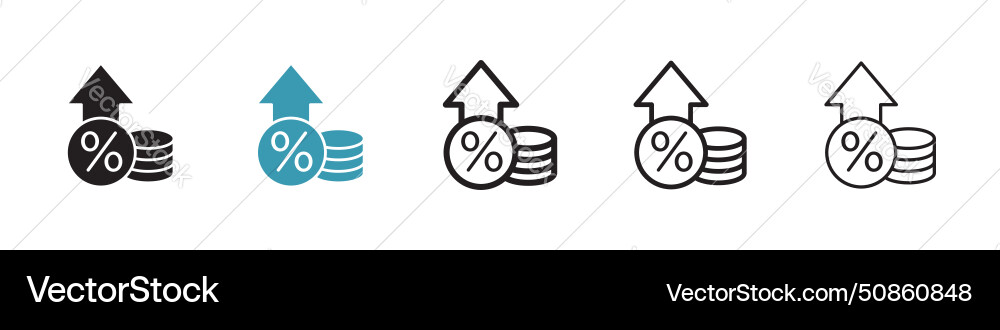 Interest growth icon set increase percentage Vector Image