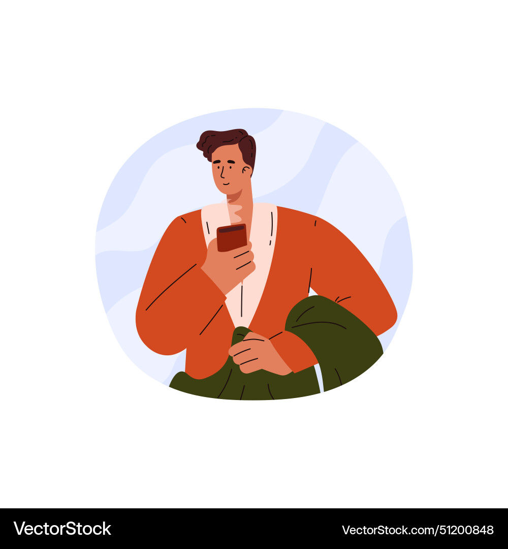 Man with tea enclosed in a round frame Royalty Free Vector