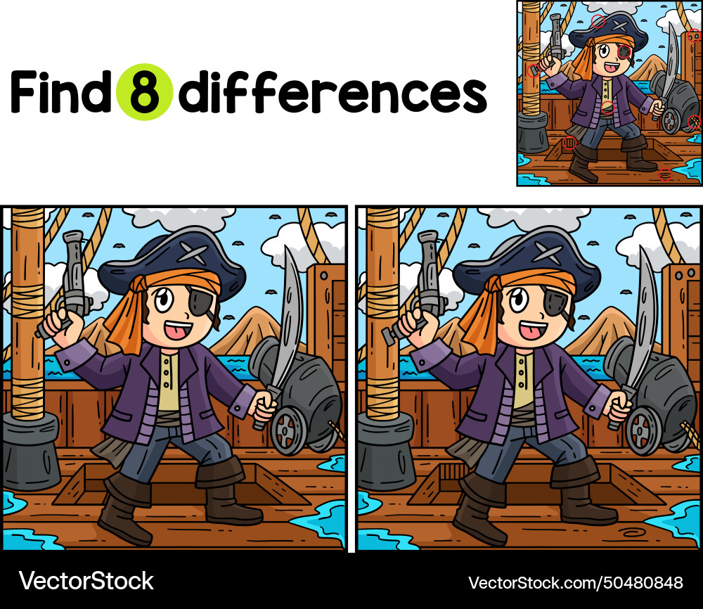 Pirate with gun and cutlass find the differences Vector Image