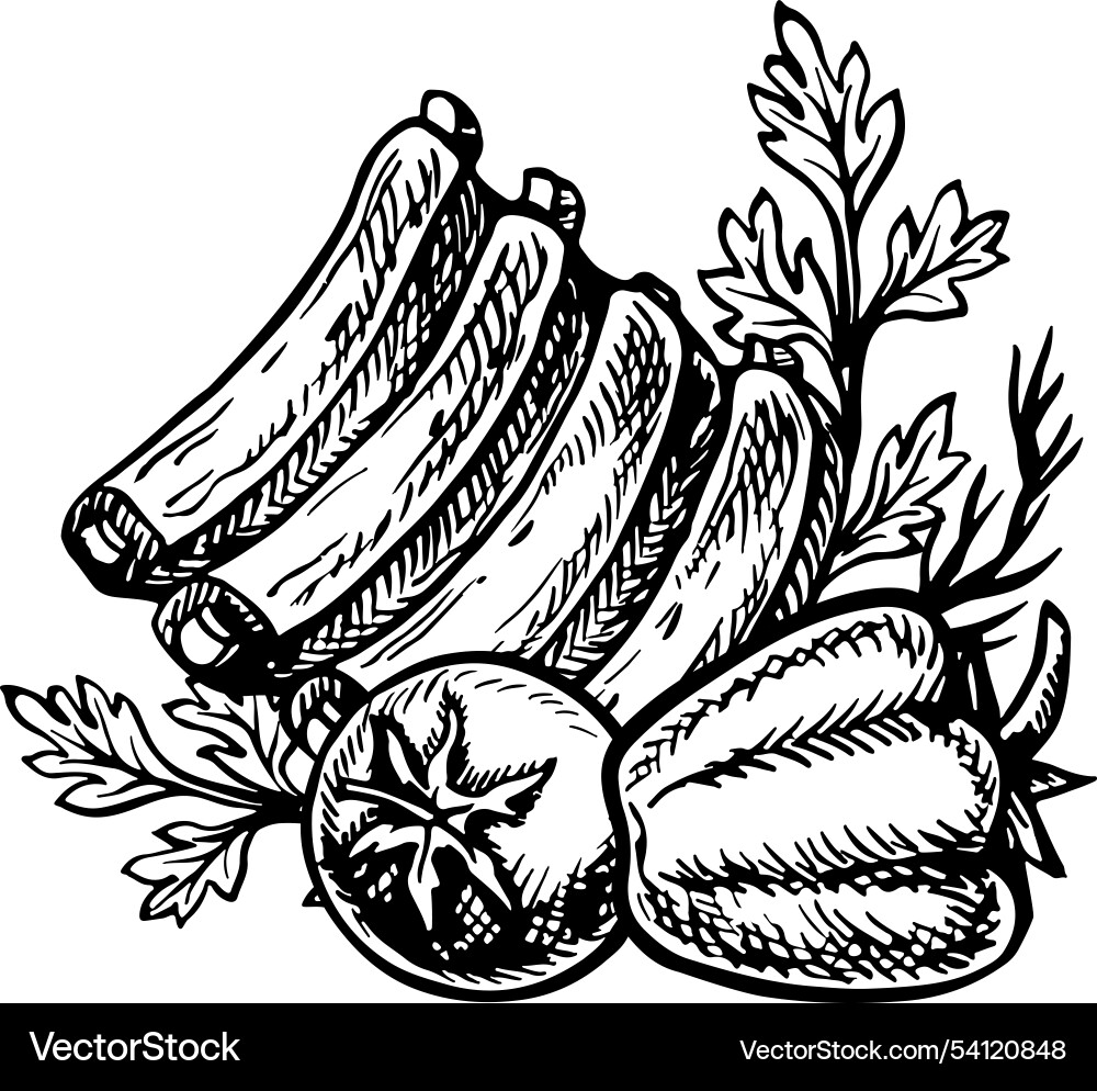 Ribs with vegetables graphics Royalty Free Vector Image