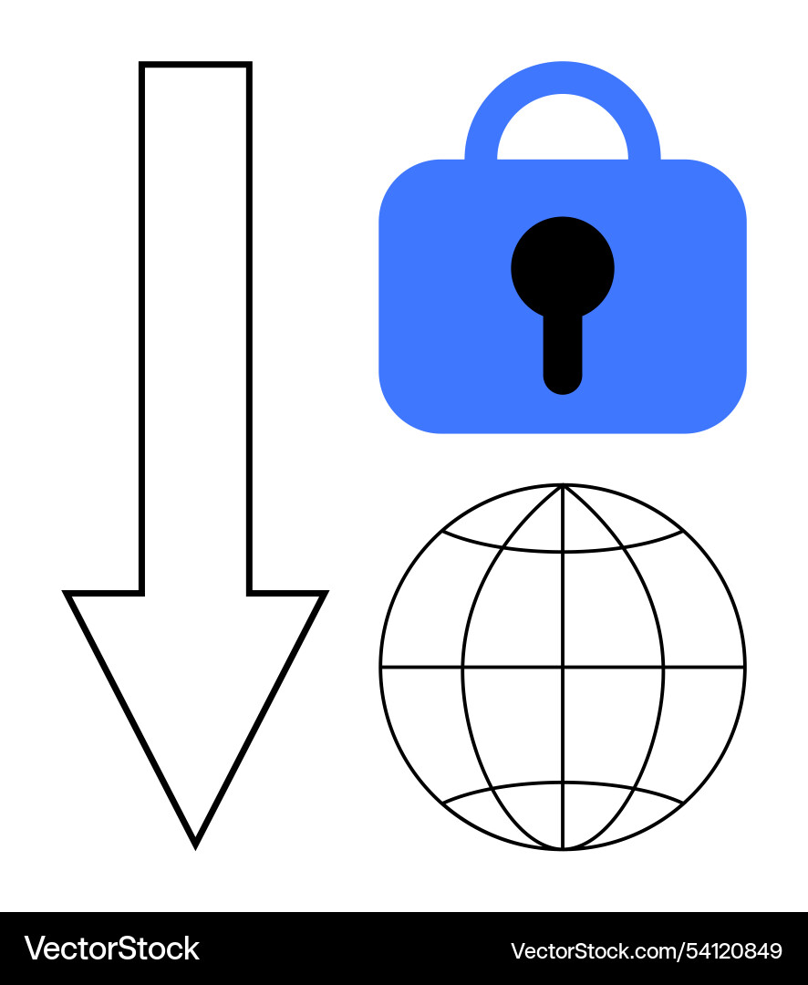 Blue lock symbol with downward arrow and globe – Royalty-Free Vector ...