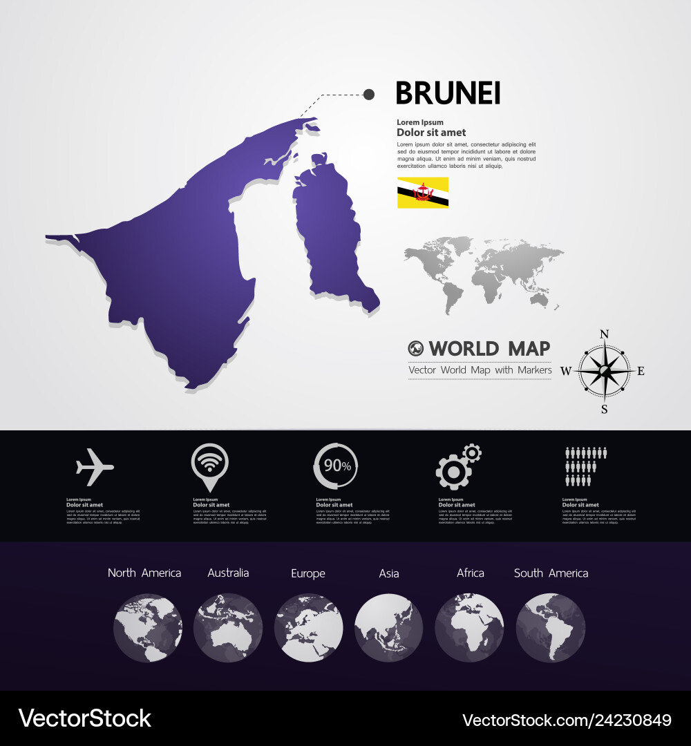 Brunei map Royalty Free Vector Image - VectorStock