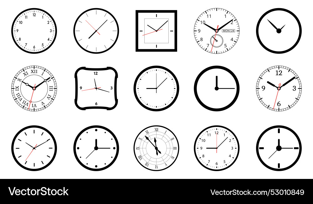 Clock icon collection set of different time Vector Image