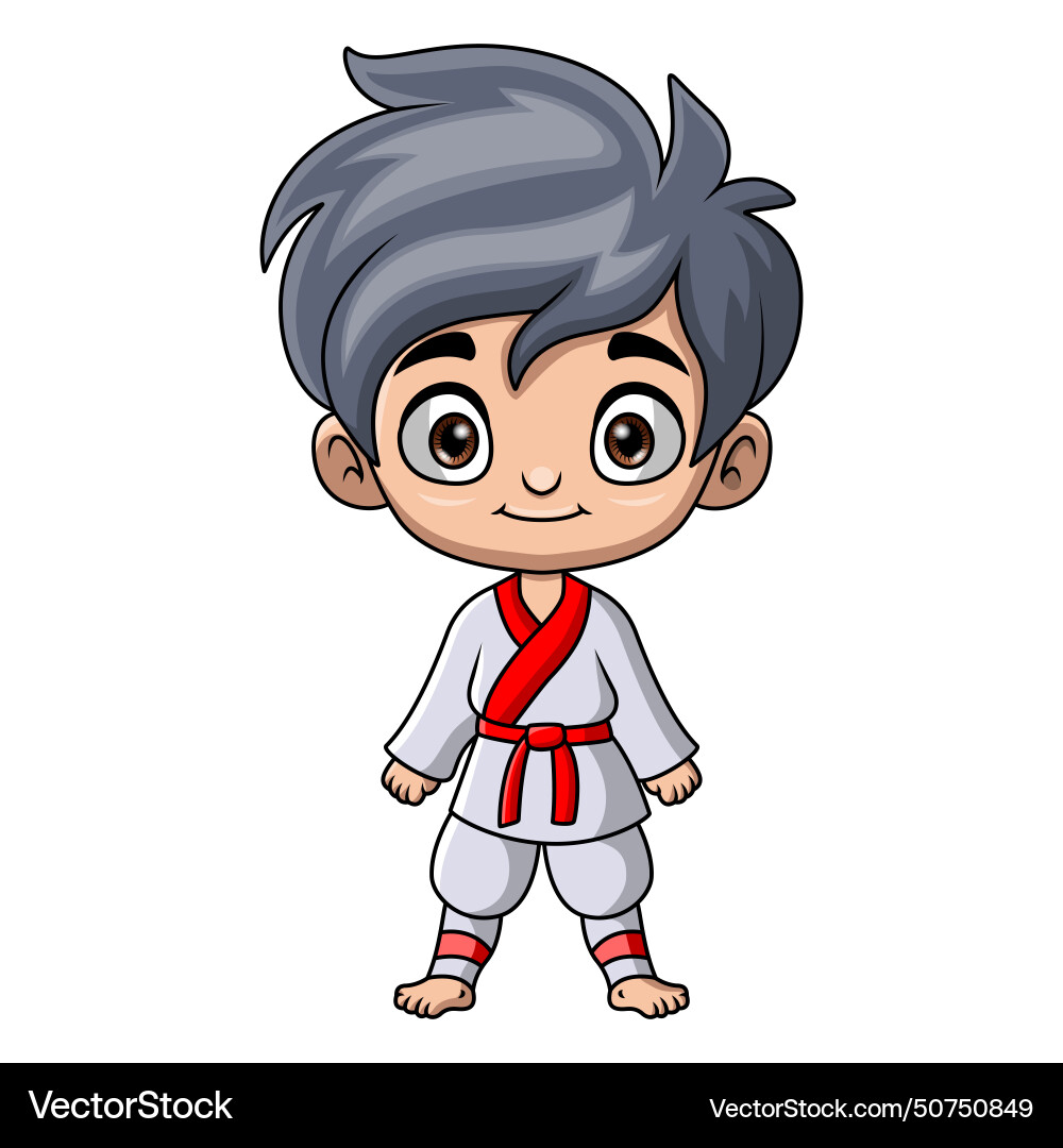 Cute little boy training karate Royalty Free Vector Image