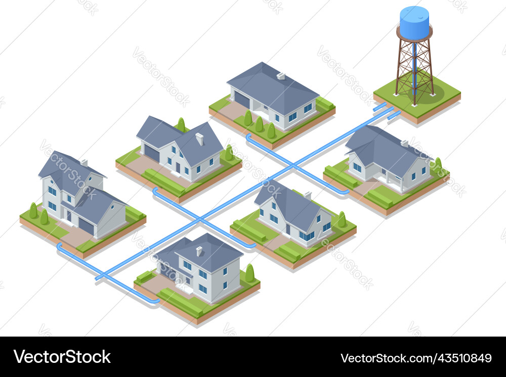 Isometric water tower with distribution Royalty Free Vector